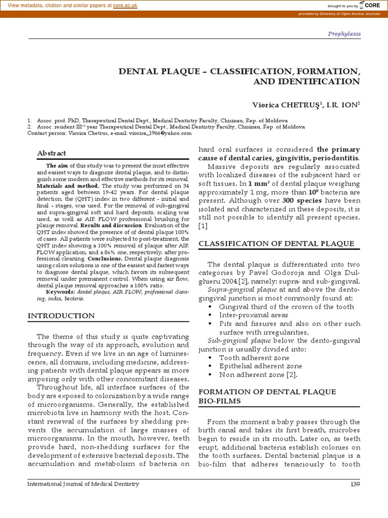 Dental Plaque: Classification and Stages | PDF | Dentistry | Periodontology