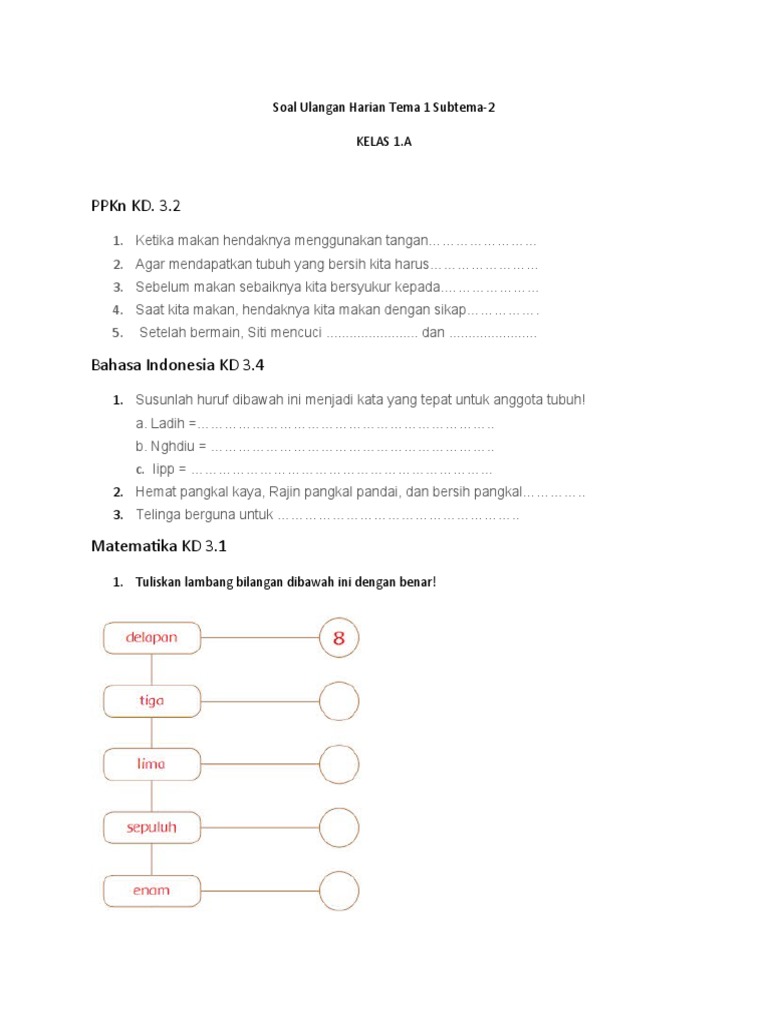 Soal Ulangan Harian Tema 1 Subtema | PDF