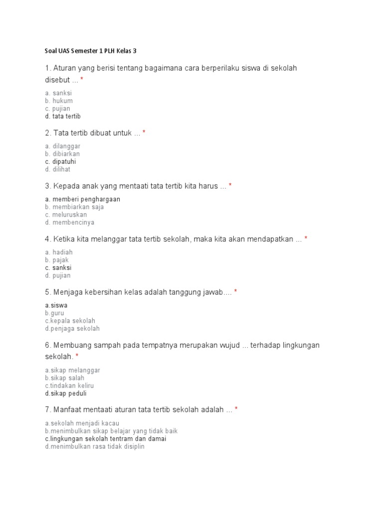Soal PAS 1 PLH | PDF