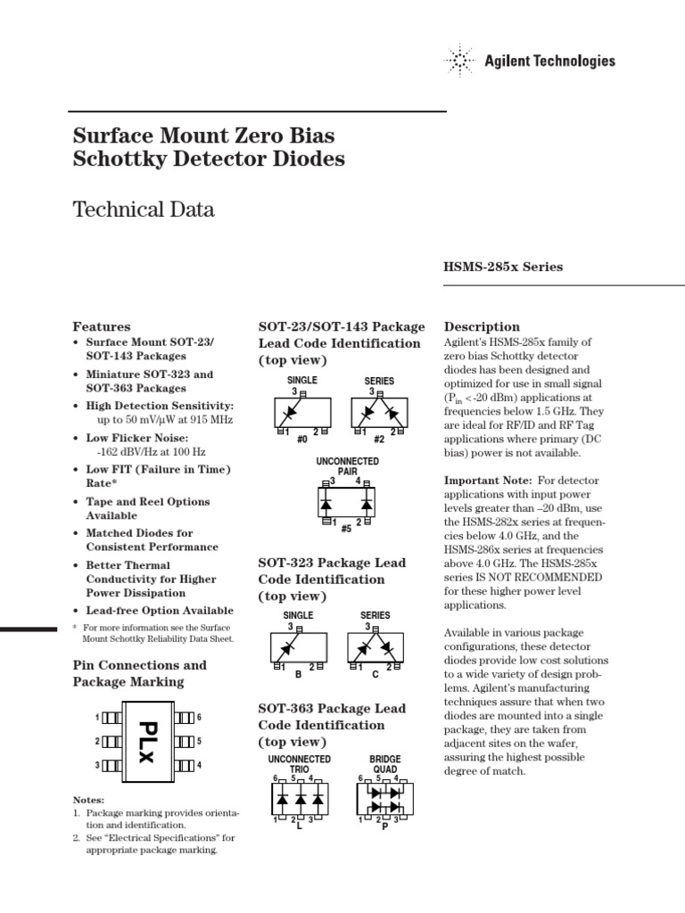Datasheet Hsms 2850 | PDF | Diode | Electronic Engineering