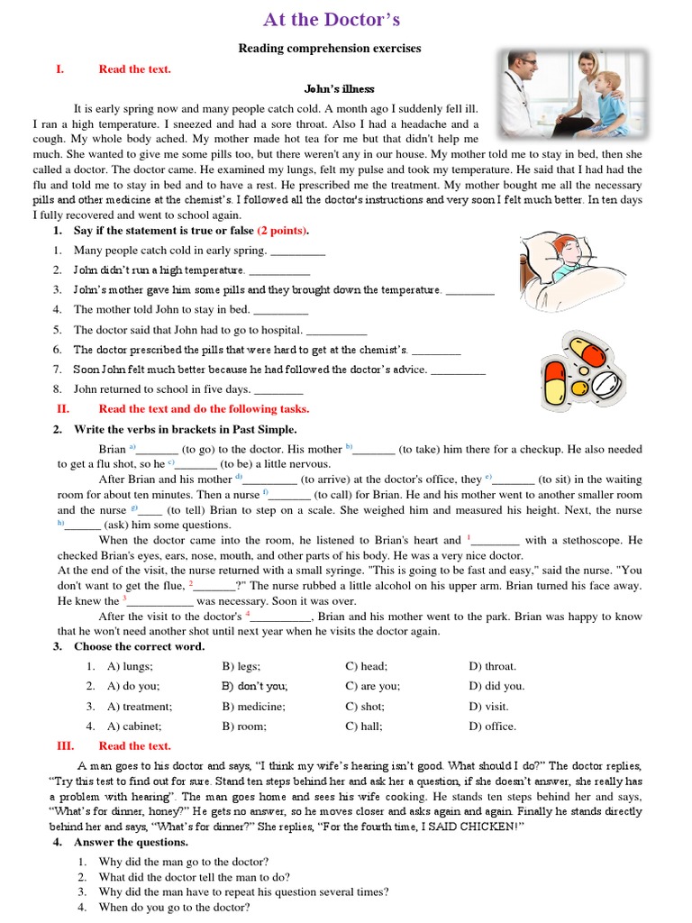 Reading Comprehension Exercises: John's Illness | PDF