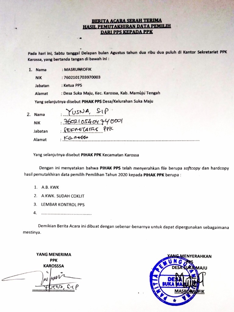 Berita Acara Serah Terima PPS Ke PPK | PDF