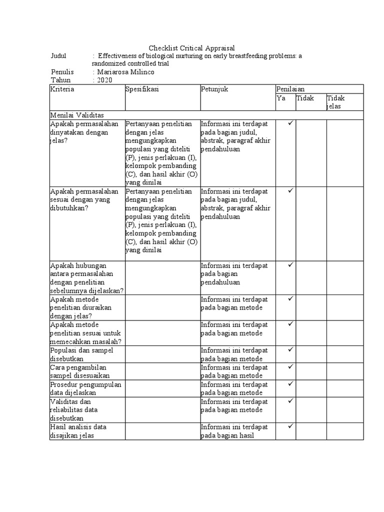 Checklist Penilaian Kritikal PICO | PDF