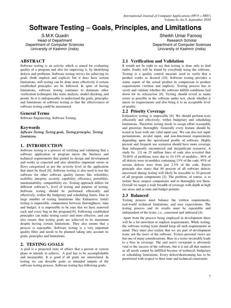 Software Testing - Goals, Principles, and Limitations | PDF | Software ...