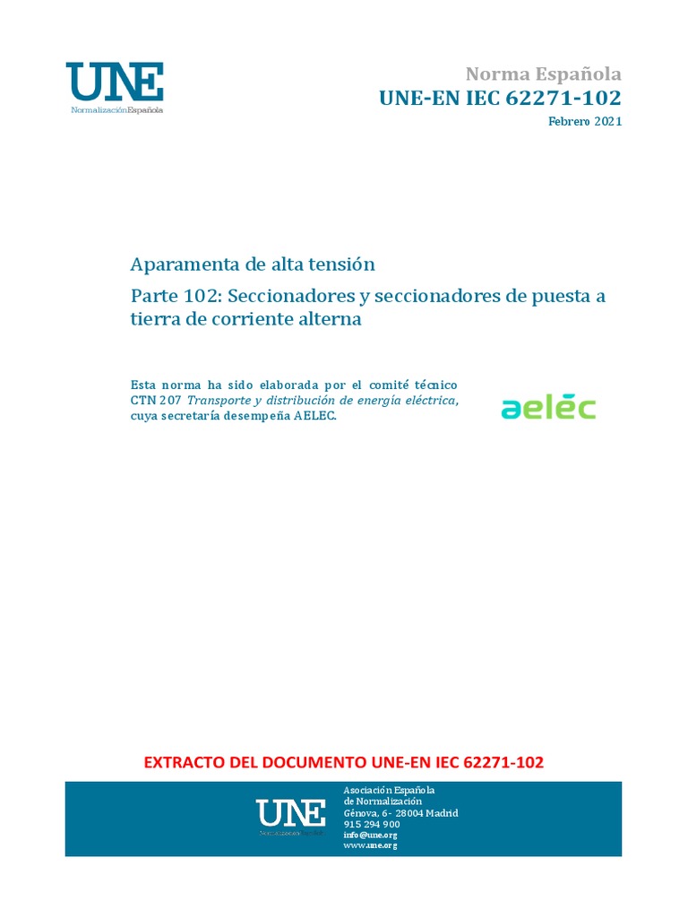 Une-En Iec 62271-102 2021 | PDF | Comisión Electrotécnica Internacional | Aislador (Electricidad)
