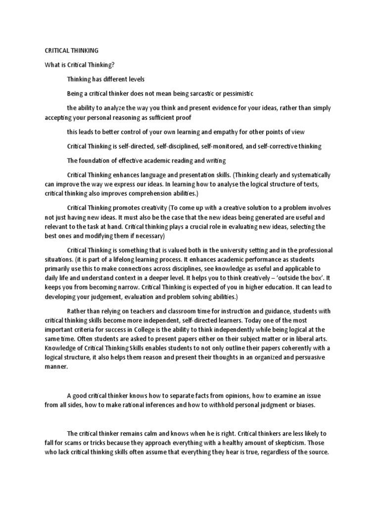 Critical Thinking - Notes | PDF | Critical Thinking | Cognition