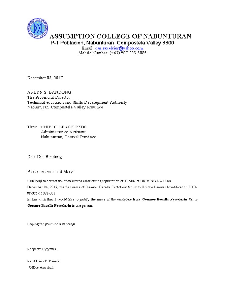 Request Letter For Assessment | PDF | Vocational Education