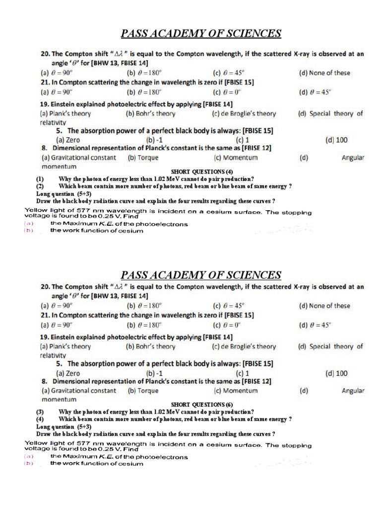 Pass Academy of Sciences: Short Questions | PDF | Science & Mathematics ...