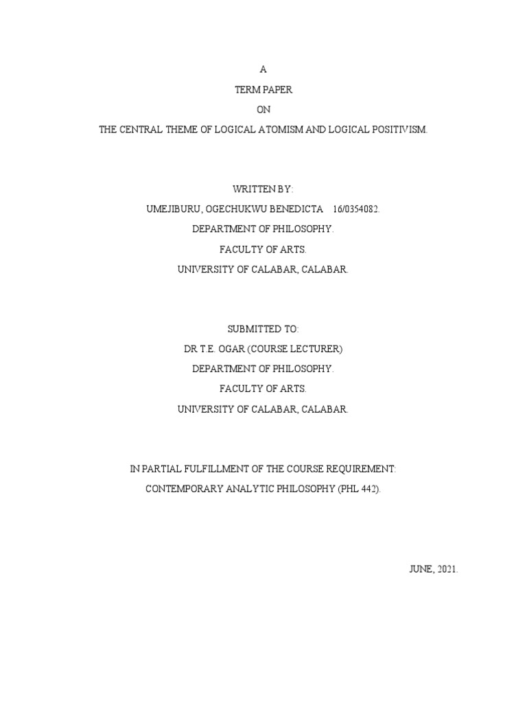 Logical Atomism and Logical Positivism | PDF | Positivism | A Priori ...