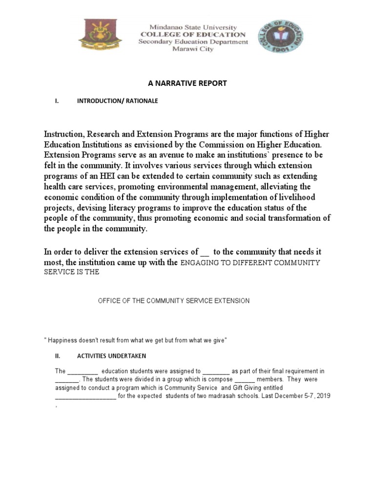 A Narrative Report - Community Service | PDF | Community | Cognition