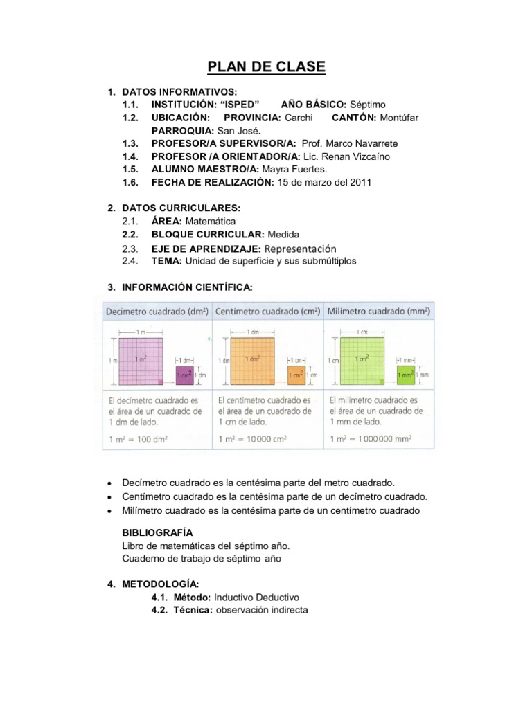 PLAN DE CLASE Matematica DCM | PDF | Unidades de medida