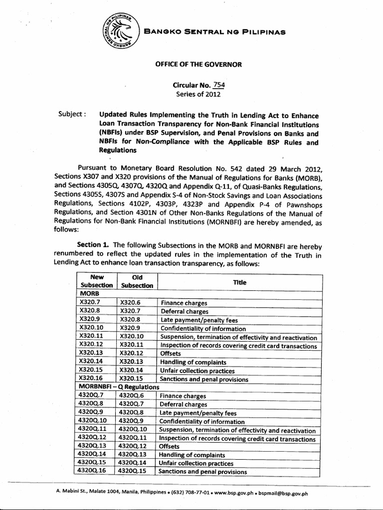 BSP Circular 754 | PDF