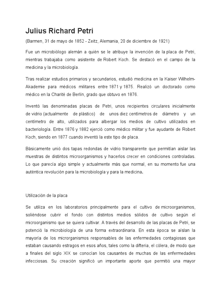 Julius Richard Petri | PDF | Microbiología | Biología