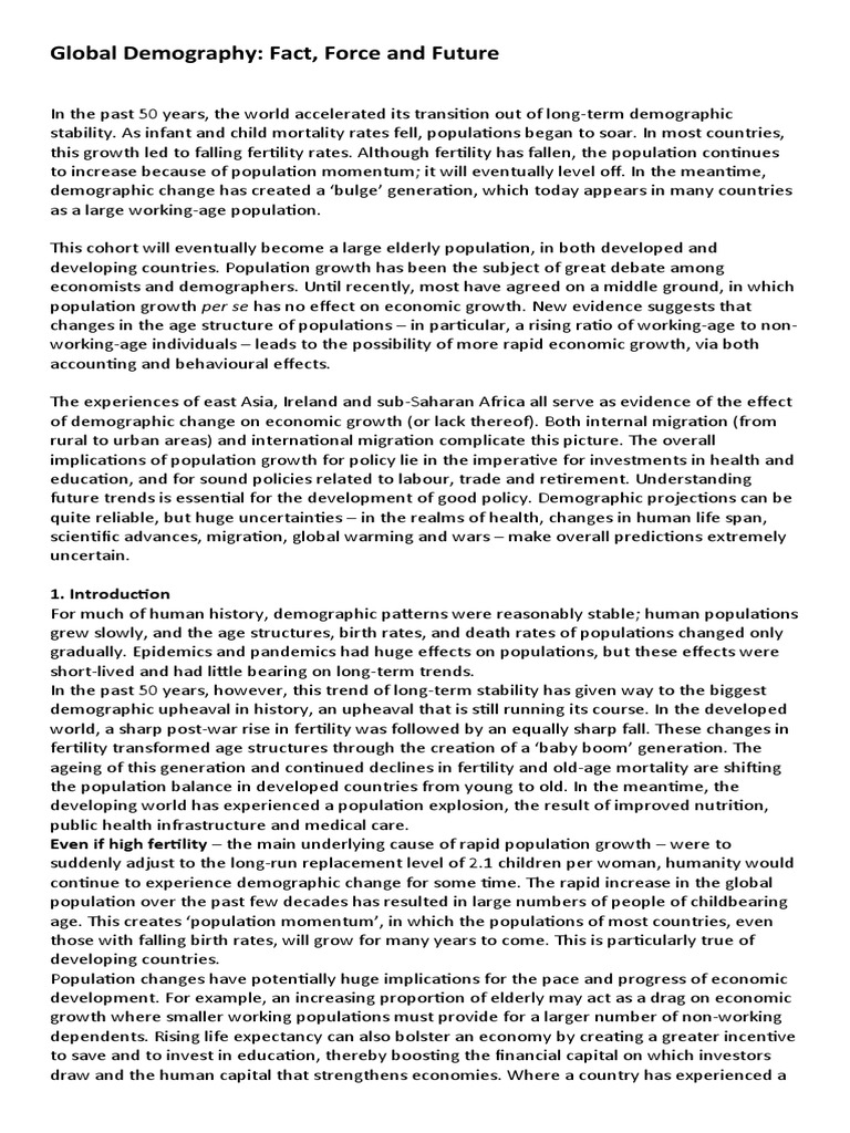 Global Demography Report | PDF | Economic Growth | Life Expectancy