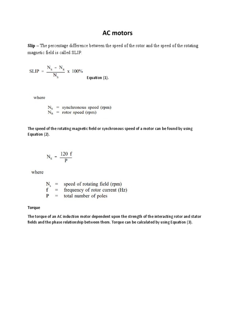 AC Motor - Formulas | PDF | Electric Motor | Alternating Current