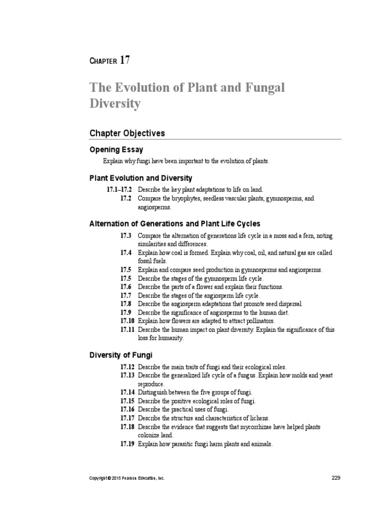 The Evolution of Plant and Fungal Diversity: Chapter Objectives | PDF ...