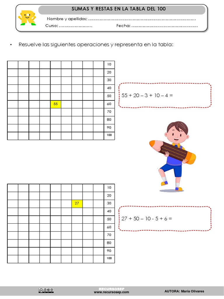Operaciones en la Tabla del 100 | PDF