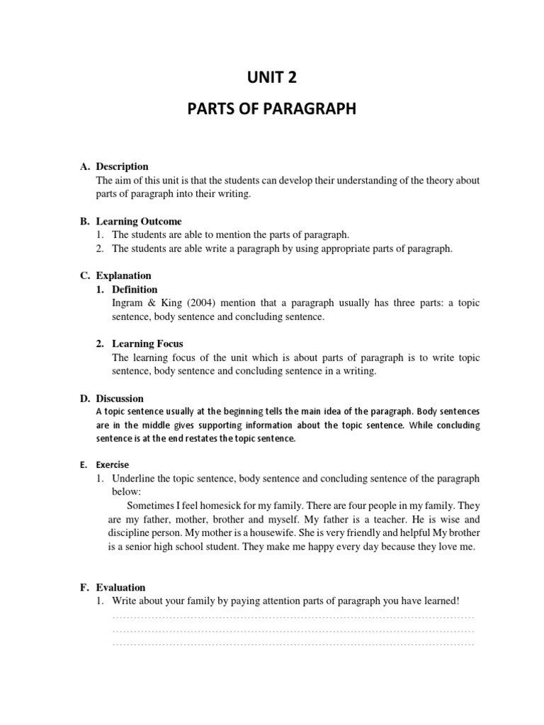 UNIT 2 Parts of Paragraph | PDF