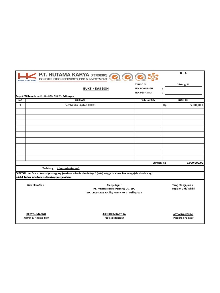 FORM - KasBon & RK | PDF