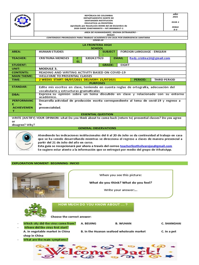Guia 1 - Grado Octavo, Tercer Periodo | PDF