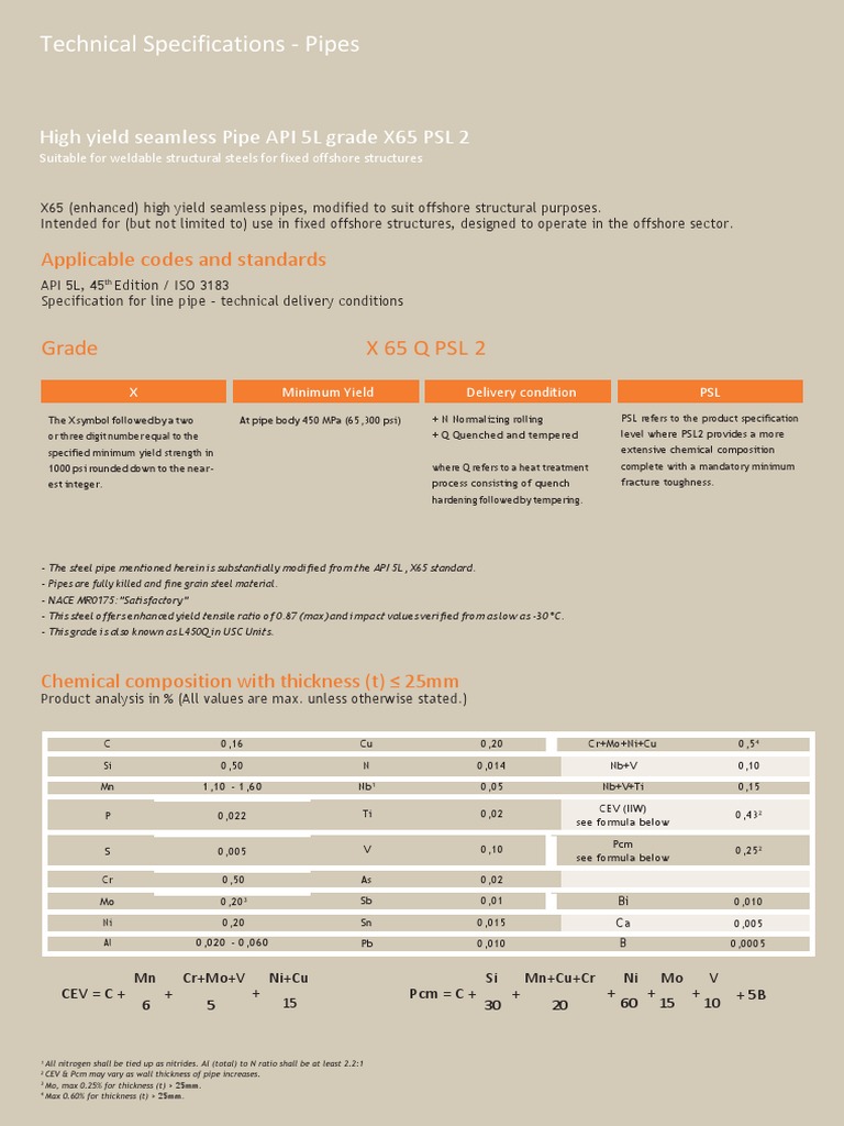 Seamless Pipes - API 5L Grade X65 PSL 2 | PDF | Pipe (Fluid Conveyance ...