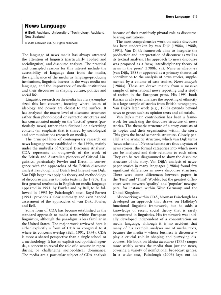 Bell, News Language | PDF | Discourse | Linguistics