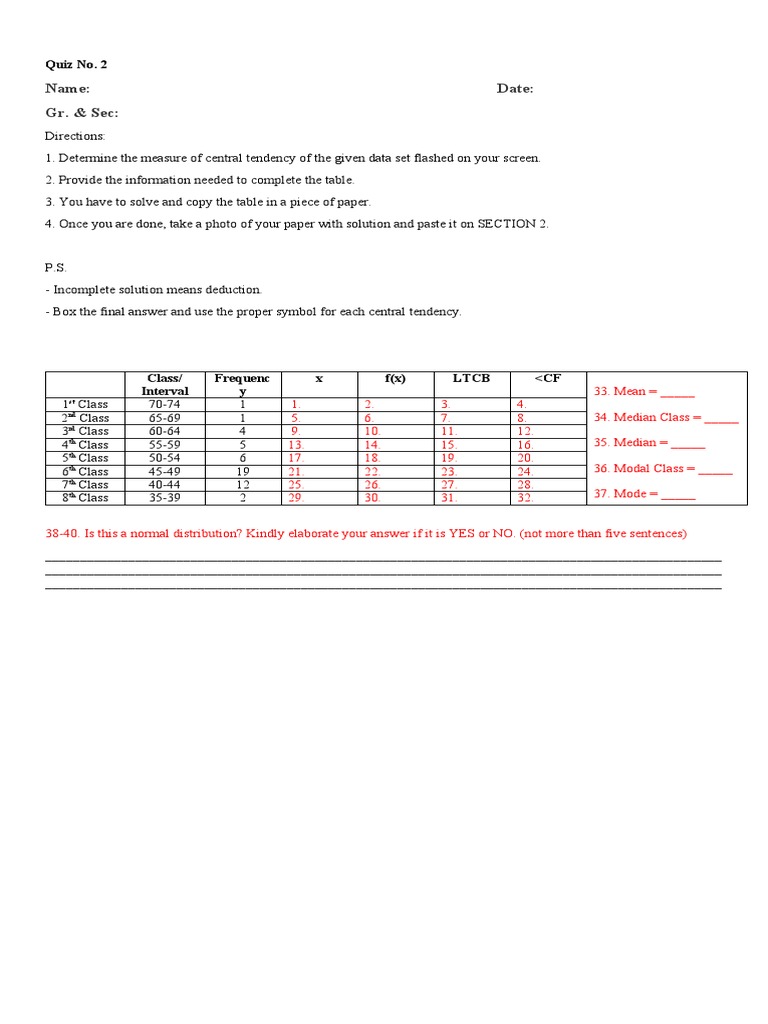 Stat Quiz 1 | PDF
