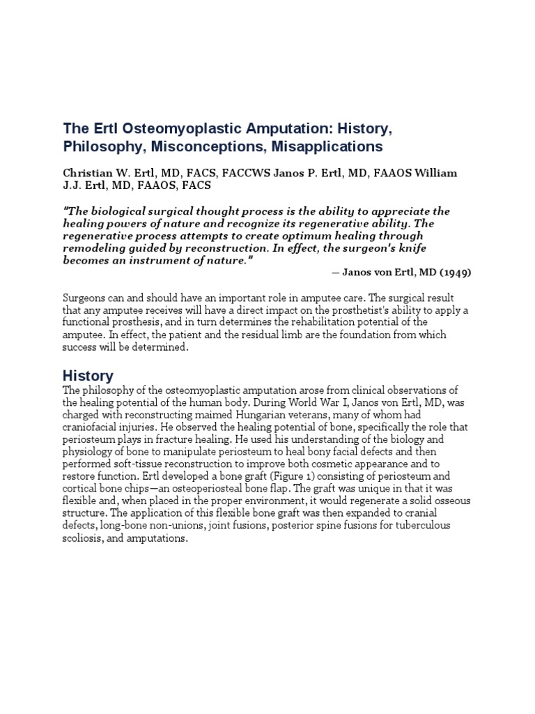The Ertl Osteomyoplastic Amputation: History, Philosophy ...