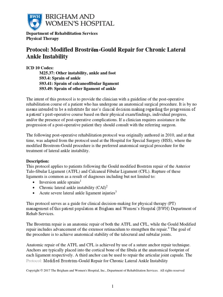 Ankle Brostrom Gould Repair For Lateral Ankle Instablility BWH | PDF ...