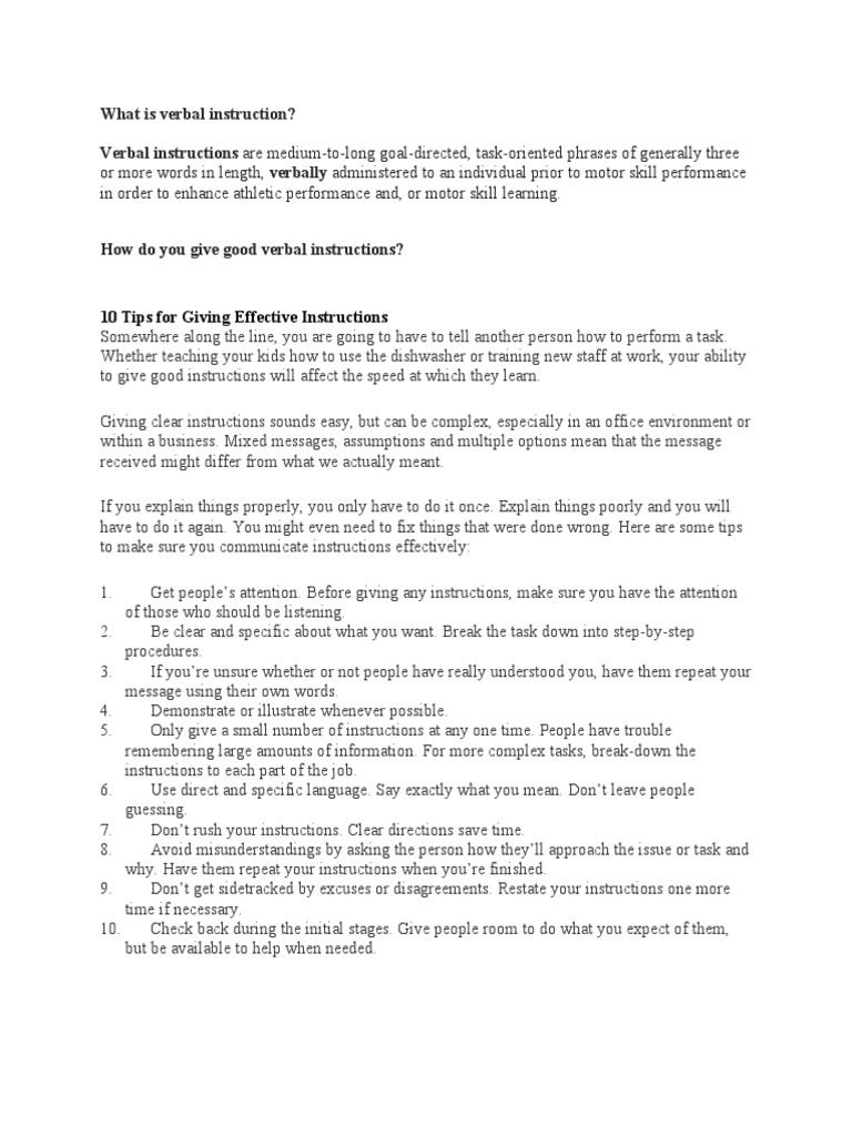 Effective Verbal Instruction Tips | PDF | Self-Improvement