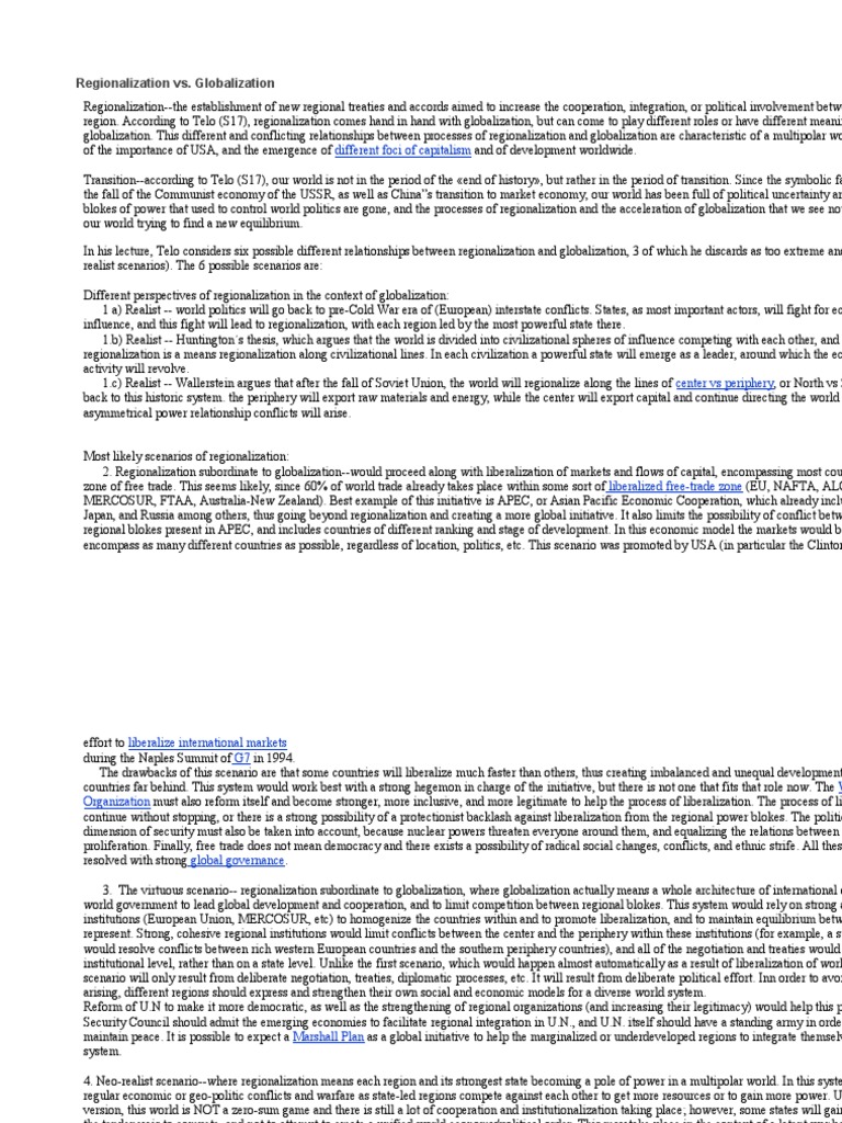 Regionalization Vs Globalization | PDF | Globalization | European Union