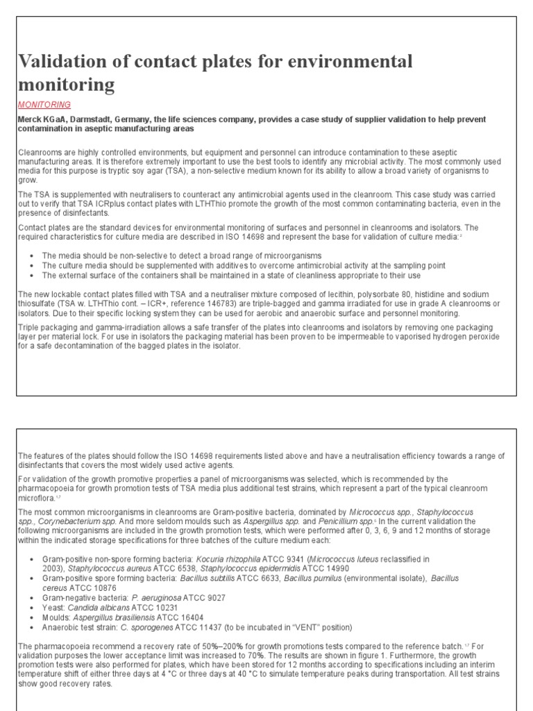 Validation of Contact Plates for Monitoring | PDF | Disinfectant ...