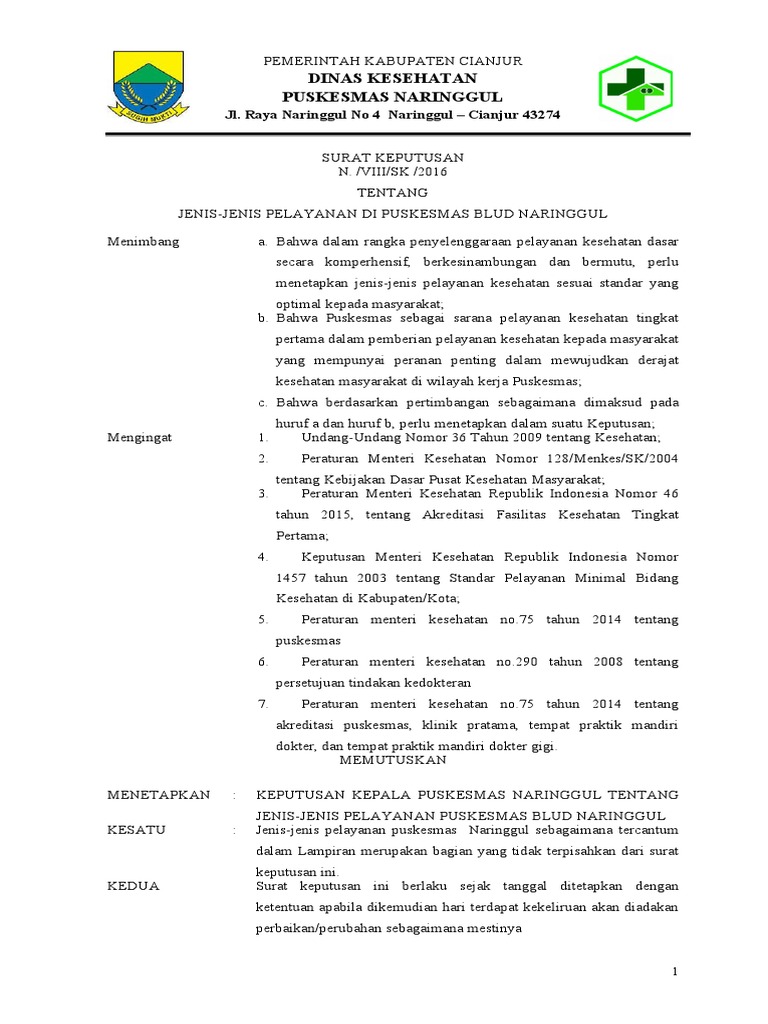 SK Jenis-Jenis Pelayanan Di Puskesmas | PDF | Pengembangan Diri