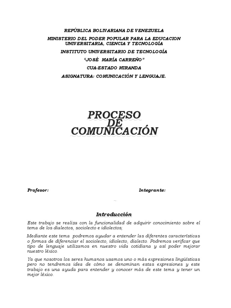 Trabajo Sobre Dialecto, Sociolecto y Idiolecto. | PDF | Dialecto ...