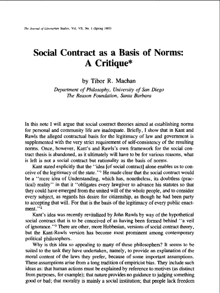 Critique of Social Contract Theories | PDF | Philosophy