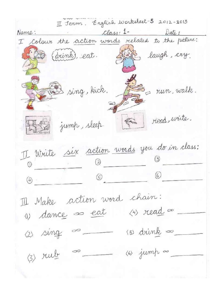 English Worksheets For Grade 1 Cbse Grade One Mathematics Worksheet