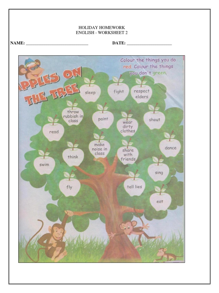 Class 1 English Holiday Homework | PDF
