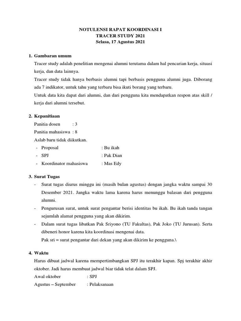 Notulensi Rapat Koordinasi 1 | PDF | Karier & Perkembangan | Ilmu Sosial