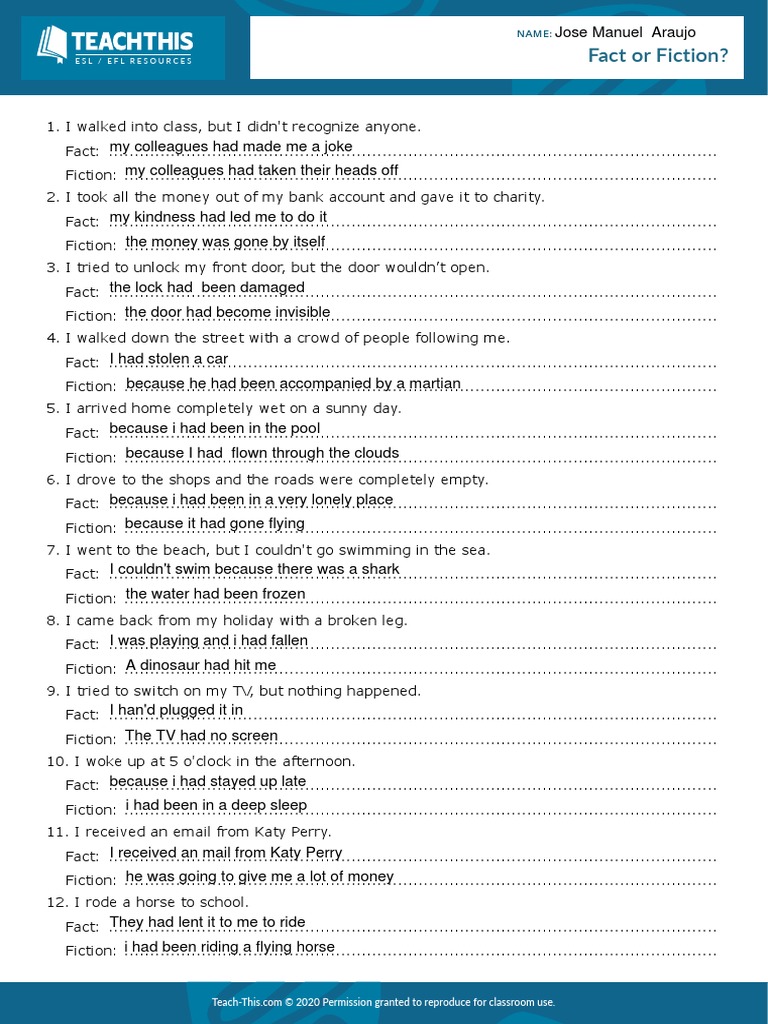 ESL/EFL Fact or Fiction Activities | PDF