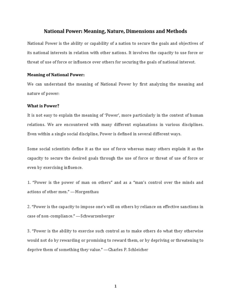 National Power: Meaning, Nature, Dimensions and Methods | PDF ...