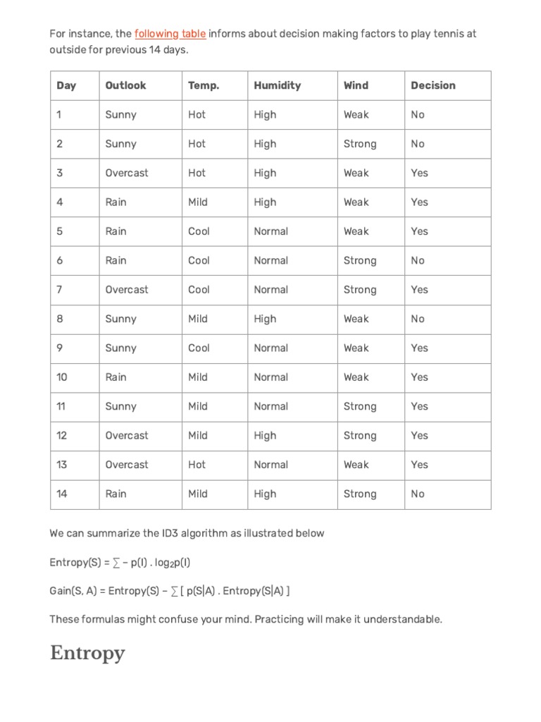 A Step by Step ID3 Decision Tree Example by Niranjan Kumar Das | PDF ...