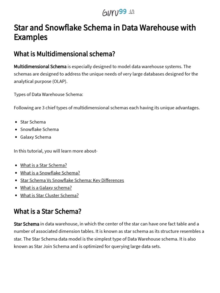 Star and Snowflake Schema in Data Warehouse With Examples | PDF | Data ...