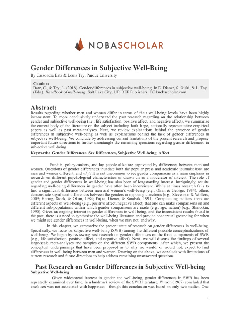 Gender Differences in Subjective Well-Being | PDF | Sex Differences In ...