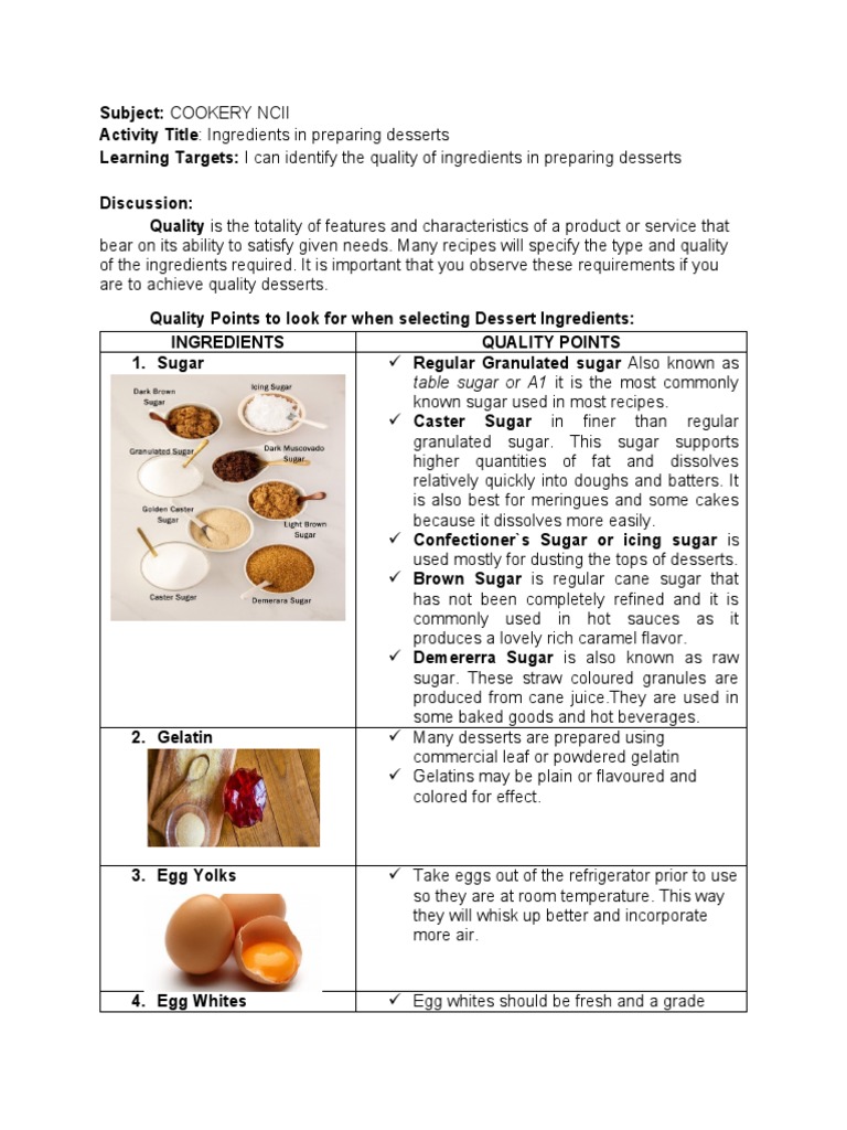Ingredients in Preparing Desserts | PDF | Desserts | Chocolate