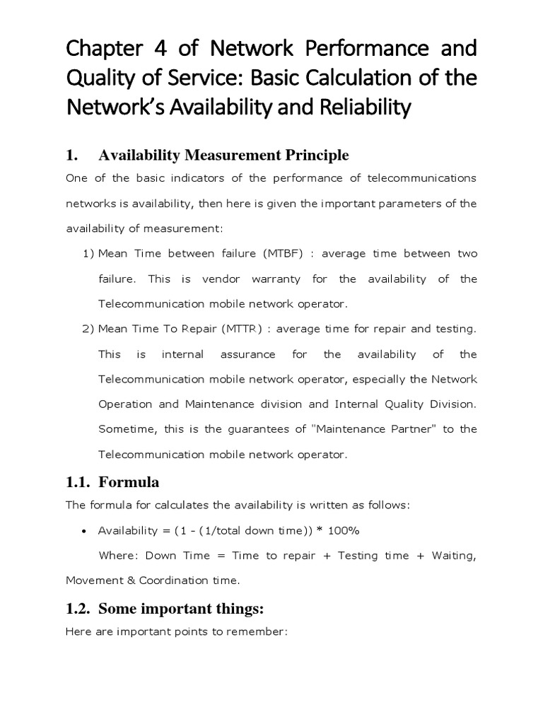 Chapter 4 of Network Performance and Quality of Service: Basic Calculation of The Network's ...