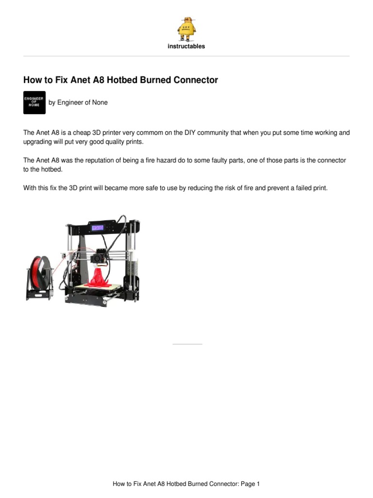 How To Fix Anet A8 Hotbed Burned Connector | PDF | Electrical Connector ...