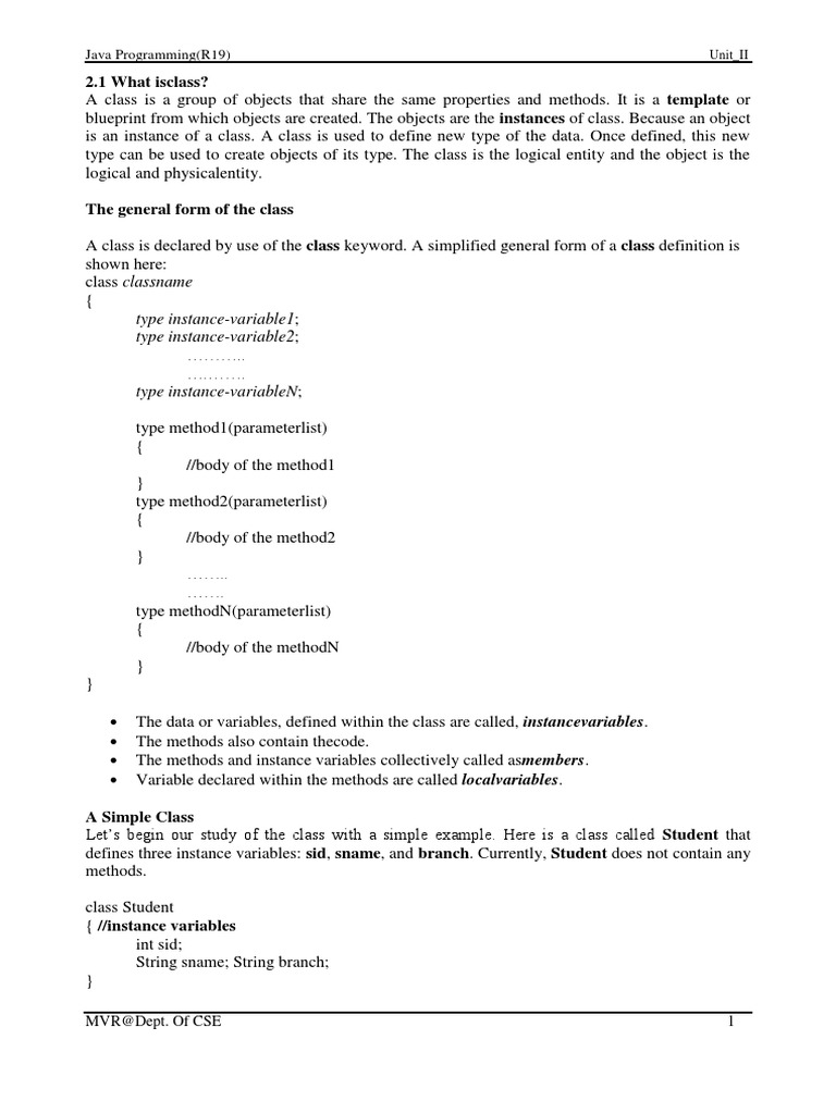 21 What Isclass Type Instance Variable1 Type Instance Variable2 Pdf Class Computer