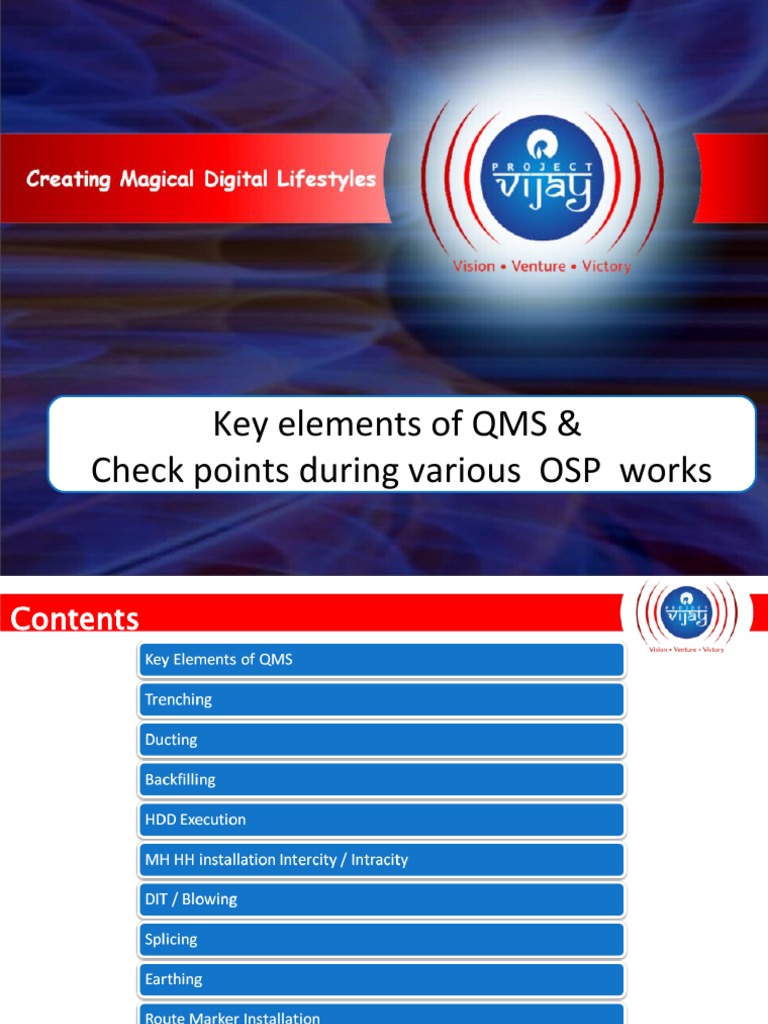 Key Elements of QMS & Check Points During Various OSP Works | PDF ...