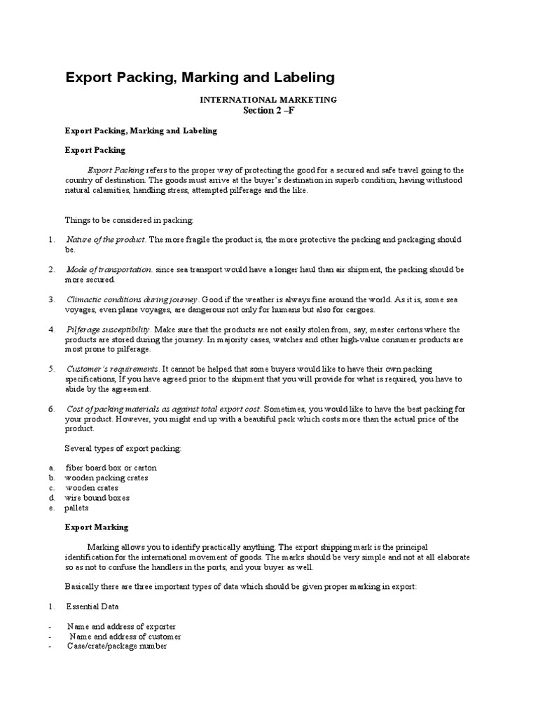 Export Packing, Marking and Labeling | PDF | Packaging And Labeling ...