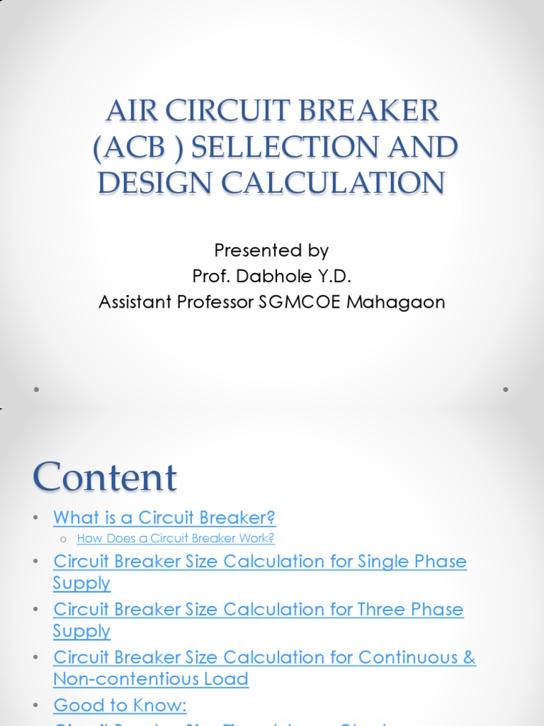 Acb Selection & Calculation | PDF | Electrical Engineering | Electrical ...